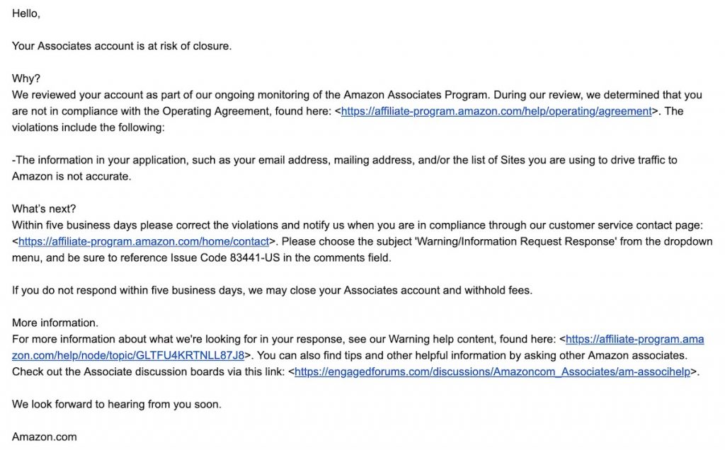 Amazon Email: "Your Associates account is at risk of closure." How to ...