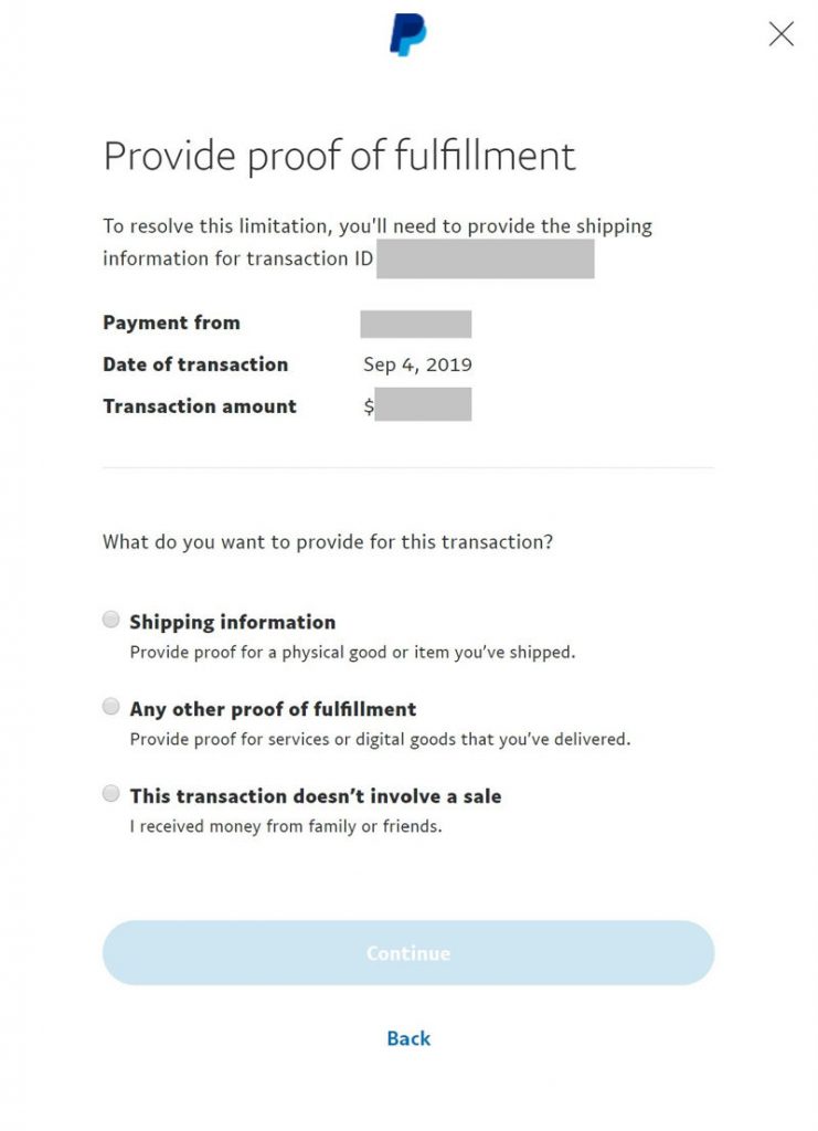 Paypal Account Limited - Provide Proof of Fulfillment and Purchase ...