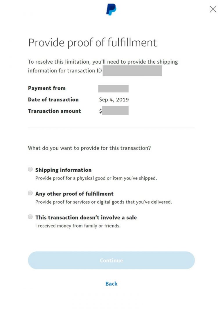 Paypal Account Limited - Provide Proof of Fulfillment and Purchase ...