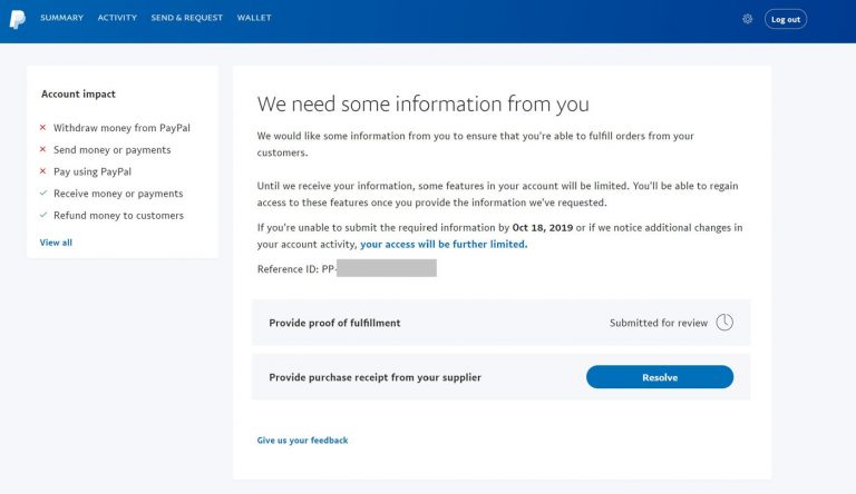 Paypal Account Limited - Provide Proof of Fulfillment and Purchase ...